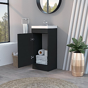 Bathroom Vanity Sink Jozz, Single Door Cabinet - Black
