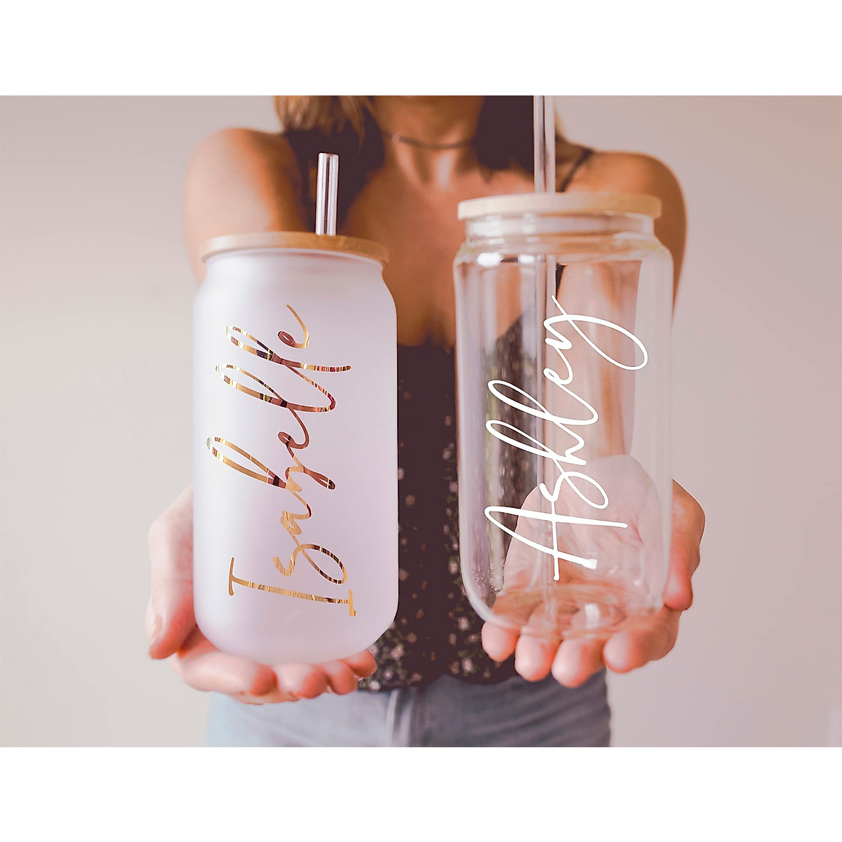 Personalized Tumbler Personalized Glass Tumbler with Birth Flower, Custom Glass Cup with Lids and Straws, Personalized Coffee Tumbler, Personalized Gift (Name Glass Tumbler)