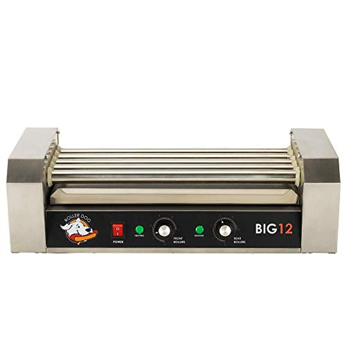 Funtime RDB12SS Stainless Steel Non Stick Hot Dog Roller Grill with Drip Pan with Dual Temperature Controls