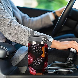 Black And Red Fruits Tumbler 30oz Large Capacity Car Cup with Handle Fit in Any Car Cup Holder Stainless Steel Leakproof Insulated Coffee Tumblers with Lid And Straw