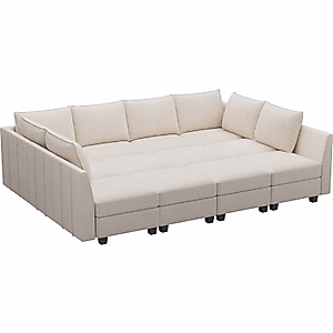 Uteeran Oversized Modular Sectional Sofa Chenille Sleeper Couch with Storage Sectional Sofa Bed for Living Room, 12 Seats, Beige