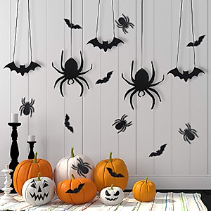 46 Pieces Halloween Bat Spider Decorations Hanging Bats and Spiders Wall Decals Window Stickers Halloween Party Supplies