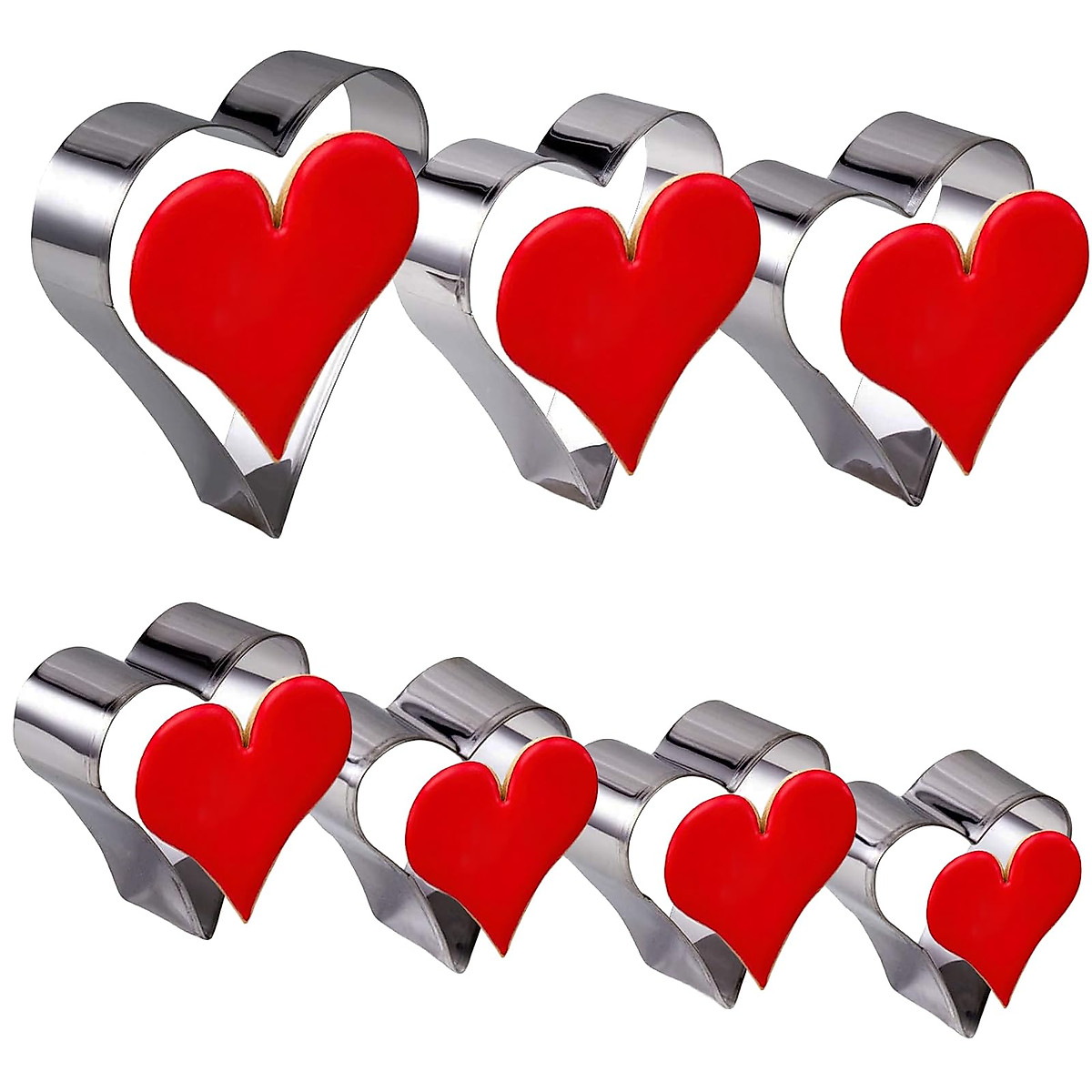 TINGSING Heart Cookie Cutter, 7 Piece Valentines Heart Shaped Cookie Cutters-4.25'', 3.85'', 3.26'', 2.87'', 2.48'', 2.24'',1.97'' Stainless Steel Fondant Biscuit Cutters Mold for Wedding, Anniversary