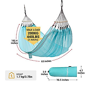 KingCamp Double Mesh Hammock, Camping Hammock Breathable Portable Outdoor/Indoor Hammocks Tree Hammock for Camping Backpacking, Hiking, Backyard, Beach Support to 440lbs with 2 Tree Straps (Cyan)