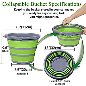 GreatCool Car Wash Collapsible Bucket with 3-in-1 Car Wash Mitt, Coral Velvet + Weave + Chenille Microfiber Glove Sponge, 10L (2.6 Gallon) Portable Folding Basin Pail for Car Household Cleaning