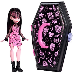Monster High Draculaura Doll & Accessories, Gore-ganizer Beauty Kit with Bat Clips, Comb & Mirror, Customizable with Stamp Pen & Stickers