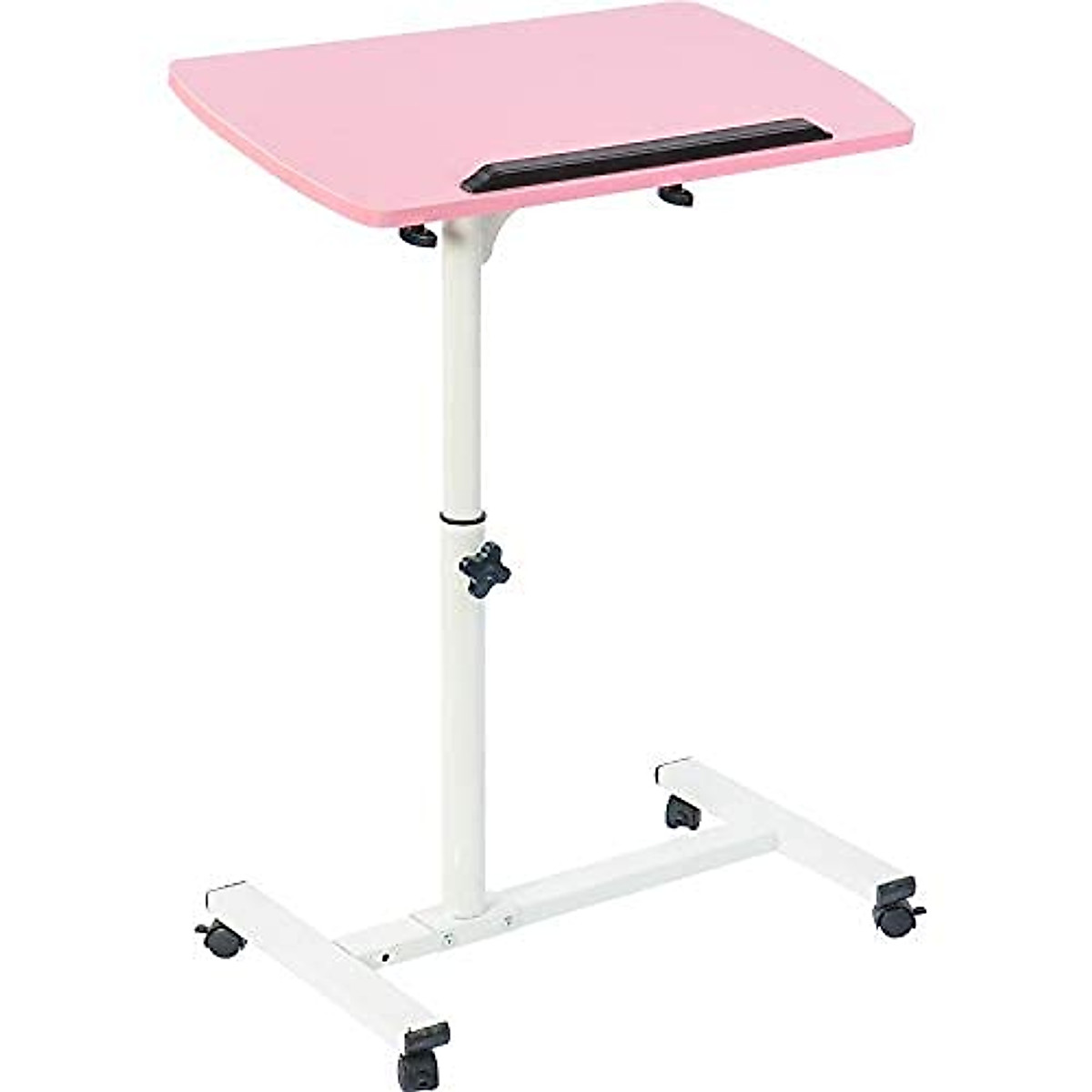 Qiveno Mobile Laptop Table, Standing Desk, Angle & Height Adjustable Rolling Laptop Desk Cart Over Bed Folding Portable Table for Hospital Home Office Pink