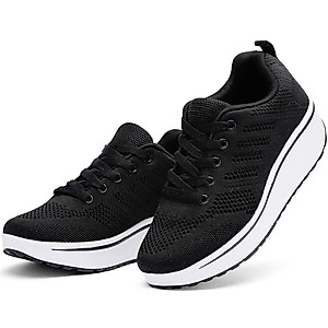 PPXID Women's Platform Fashion Sneakers Breathable Mesh Walking Shoes Lightweight Non Slip Running Shoes-Black 12 US Size