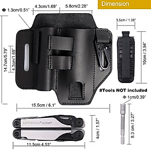 Topstache Multitool Sheath for Belt - EDC Belt Organizer - Leather Multitool Holster with Flashlight Holder, Elastic Band Pen Holder and Keychain Clip - Multitool Holder - Multitool Pouch, Black