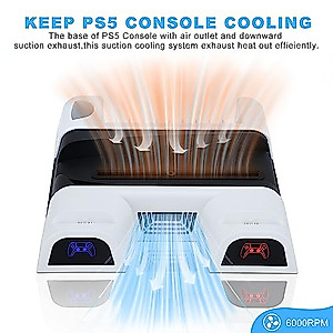 PS5 Stand and Cooling Station,Dual PS5 Controller Charger for PS5 Console,Remote Control 10 Game Solts 3-Level Cooling Fan Compatible with Platstation 5 Disc & Digital Editions