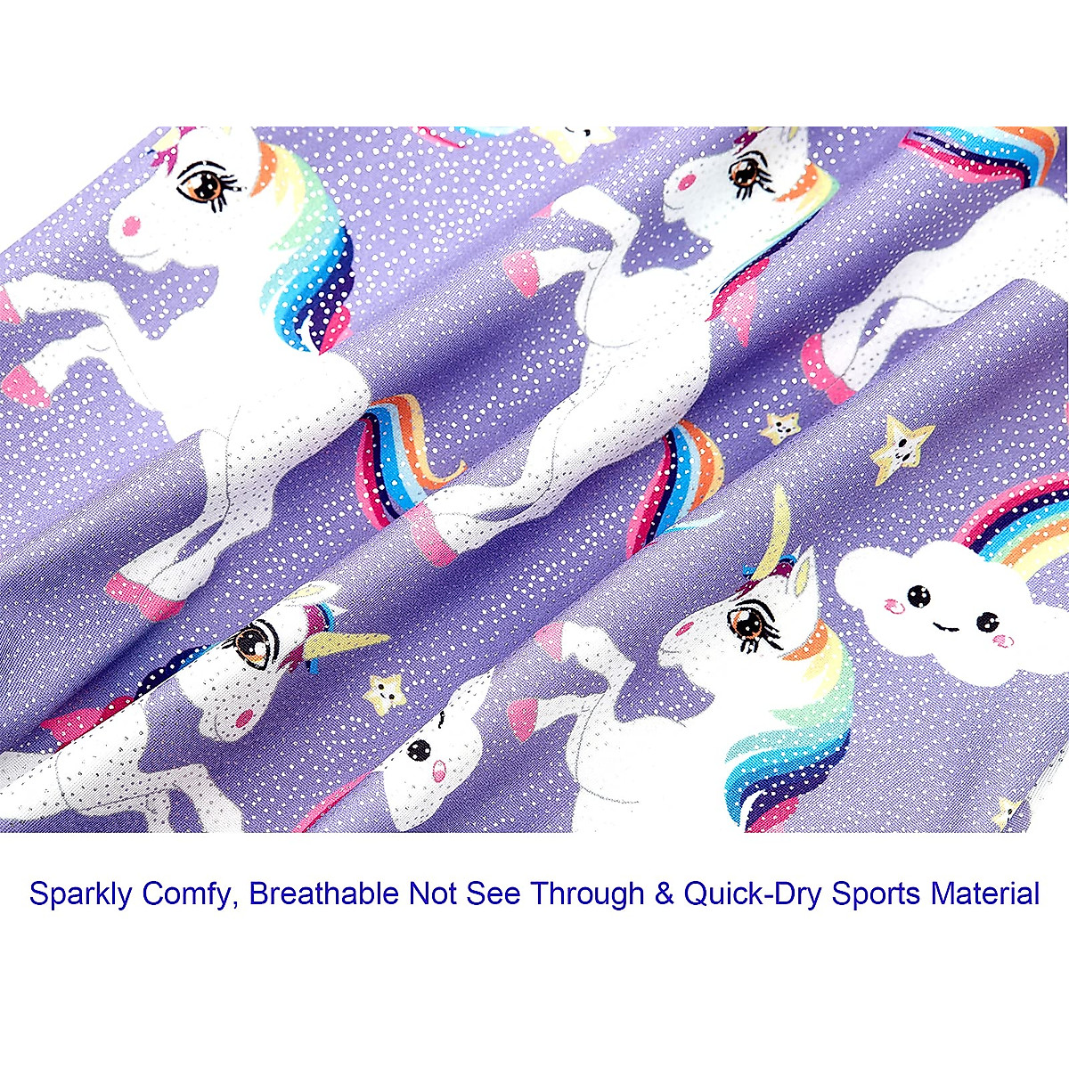 TENVDA Gymnastics Leotards for Girls with Dance Shorts 6-7 Years Old Purple Sparkly Unicorn Printed USA Kids Long Sleeve One-Piece Athletic Bodysuit Tumbling Outfit