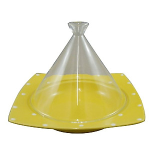 Microwave Dedicated Dream Tajin Pot (Corner) 7.9 inches (20 cm) Glass Lid, Yellow Dot ID-21-22