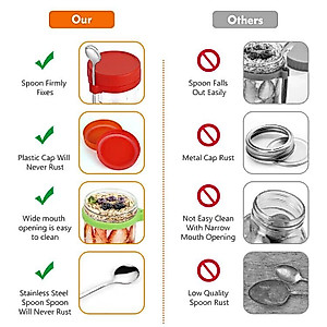 Overnight Oats Containers with Lids and Spoon, 6 Pack Mason Jars, 12 Oz Glass Container to Go for Chia Pudding Yogurt Salad Cereal Meal Prep