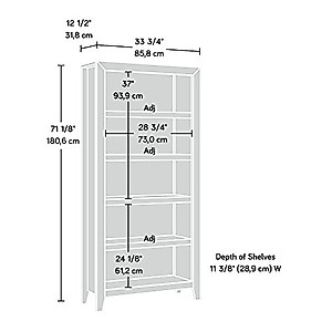 Sauder Dakota Pass 5-Shelf Bookcase, L: 33.78" x W: 12.52" x H: 71.10", Char Pine finish