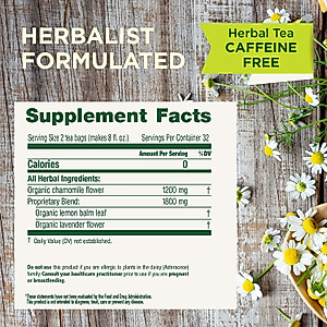 Traditional Medicinals Organic Chamomile & Lavender Herbal Tea, Settles Nervous System, (Pack of 6) - 96 Tea Bags Total