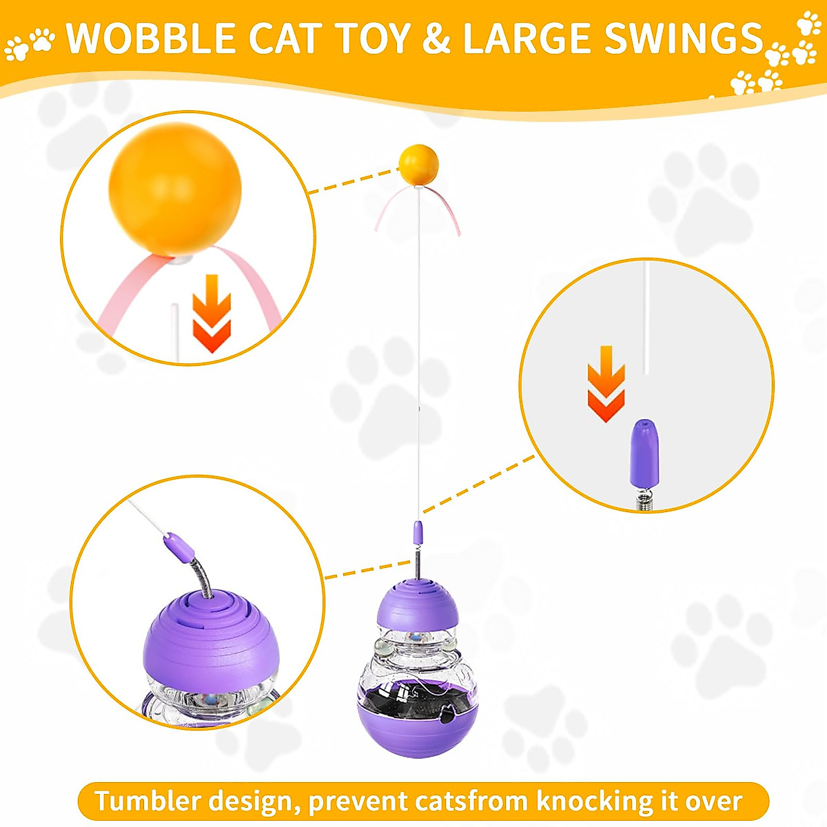 COSOWO Cat Interactive Toys Engaging Wand, Slow Food Treat Dispenser, and Tumbler Design for Indoor Cats Durable, Non-Toxic, Ideal for Exercise and Boredom Relief Gift for Kitten, Purple