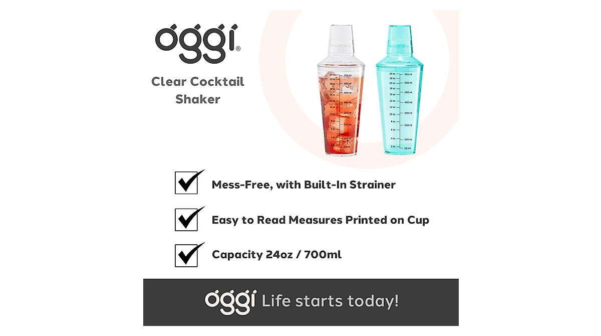 OGGI 24 oz Clear Cocktail Shaker for Home Mixology