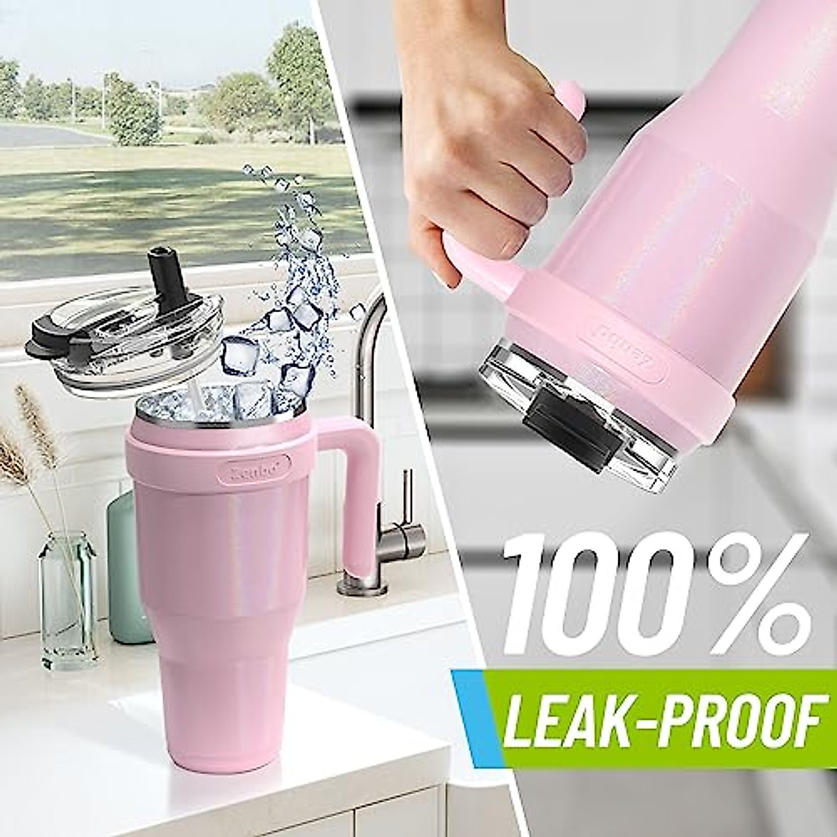 Zenbo 40 oz Glitter Tumbler with Handle–Stainless Steel Vacuum Insulated Mug Cup with Handle, Lid and Straw, Keeps Drinks Cold up to 34 Hours–Sweat-Proof Body, Dishwasher Safe