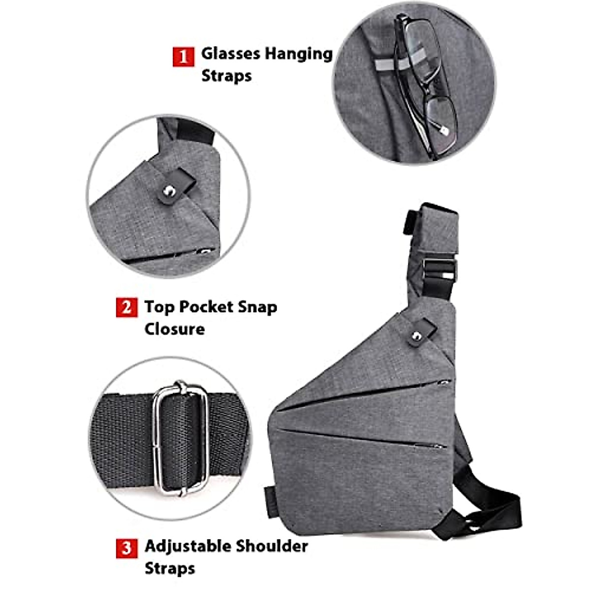 NIHONO Personal Flex Bag for Women Men Crossbody Sling Bag Anti Theft Water Resistant Backpack Fashion Chest Bag for Outdoor (Left Black)