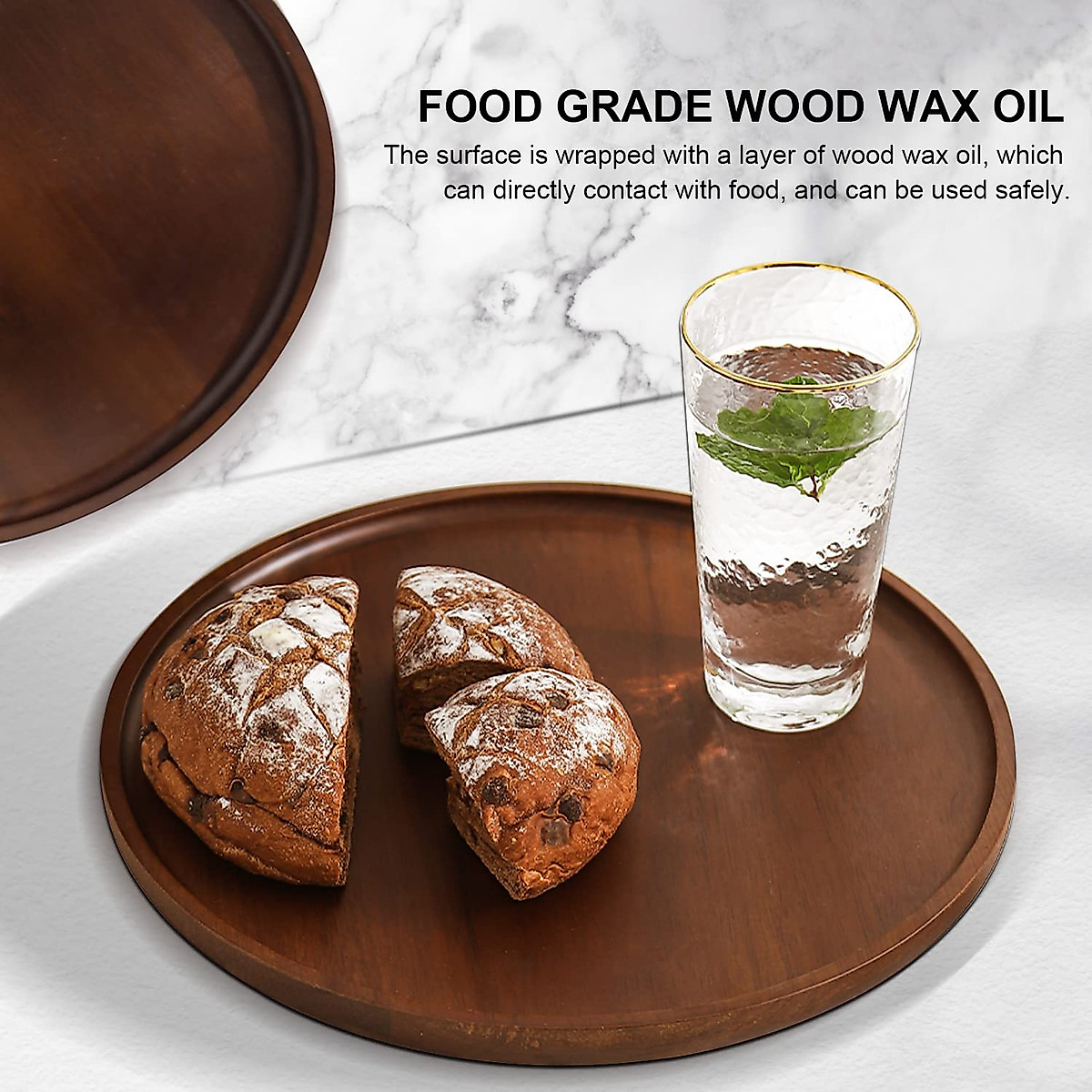 Gute 12 Inches Round Wood Tray, Wooden Tray for Table Centerpiece, Serving Tray, Candle Holder Tray for Coffee Table and Home Decor, Decorative Trays for Home Decor