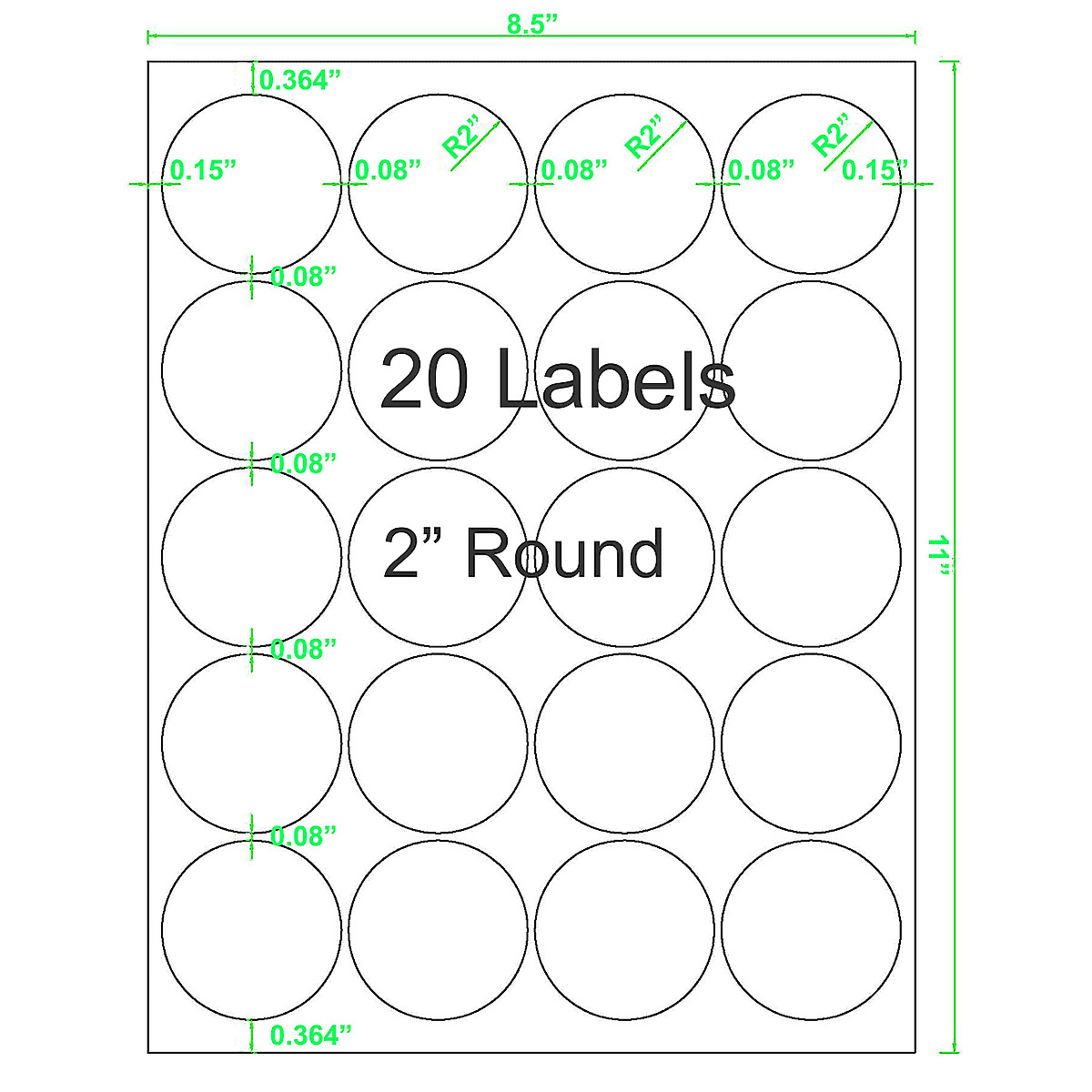 600 Circle Stickers 2" Round Labels 30 Sheets Waterproof Matte White Die Cut Vinyl Sticker Paper Dries Quickly for Inkjet/Laser Printer