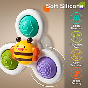 3PCS Suction Cup Spinner Toys for 1 2 Year Old Boys Spinning Toys 12-18 Months Sensory Toys for Toddlers 1-3 First Birthday Baby Gifts for Girls