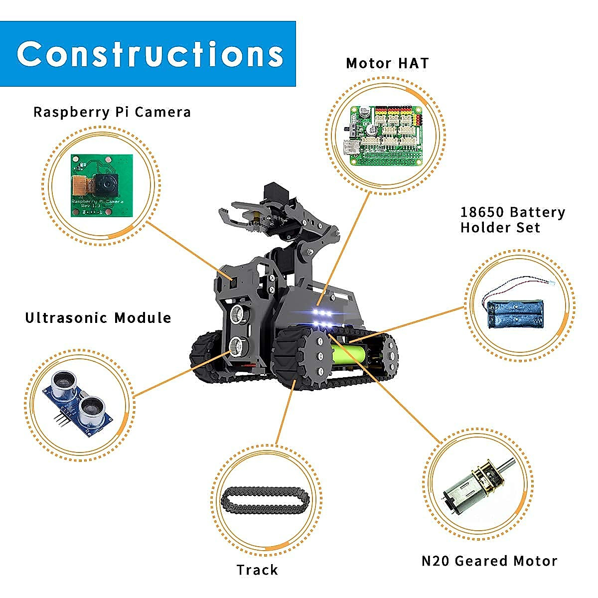 Gewbot DIY Robot Model Kit for Raspberry Pi 4/3 Model B+/B WiFi Wireless Smart Robot Car Kit with 4-DOF Robotic Arm/OpenCV Target Tracking/Video Transmission Rasptank Robotic Kit with PDF