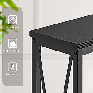 ELYKEN 5.9" Narrow Console Sofa Table with Power Outlets, 5.9" Dx63 Wx31.5 H Long Skinny Behind Couch Table with “X” Cross Metal Frame and Charge Station with 6.5’ Extension Cord, Black