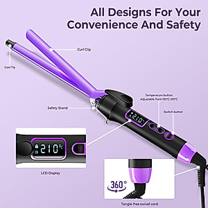 3/8 Inch Curling Iron, Professional 9mm Curling Iron for Short & Long Hair, Ceramic Curling Wand with Temps Control 120 ℃-210 ℃,Small Curling Iron, Dual Voltage Wand Curling Iron, Travel Curling Iron