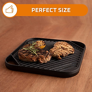 Bruntmor 2-In-1 Pre-Seasoned Cast Iron Skillet Square Roasting Pan With Reversible Griddle Pan For Stove Top | 10"x10" Multi Cooker Deep Roasting Grill Pan, Non-Stick Camping Cookware