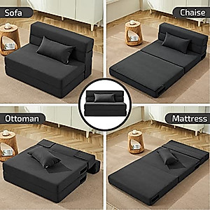 SUYOLS Folding Sofa Bed with Pillow - Convertible Chair Floor Couch & Sleeping Mattress - Foldable Memory Foam Sleeper for Living Room/Dorm/Guest Room/Home Office/Apartment/Upstairs Loft, Dark Grey