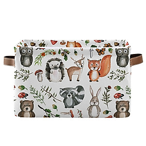 senya Storage Bin Basket 1 pcs Large Foldable Clothes Bag Collapsible Fabric Laundry Hamper Folding Washing Bin (Rectangle-Cute Woodland Animals)