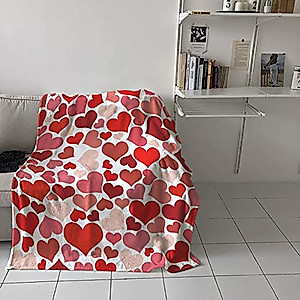 Flannel Blanket,Red Heart-Shaped Romantic Throw Luxury Blanket Reversible Fuzzy Microfiber All Season Blanket for Child and Adults 40" X 50"