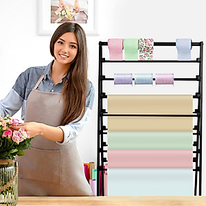 ikare Ribbon Holder,Ribbon Organizer,15 Tier Ribbon Holder Organizer Rack,Double-Sided Gift Wrapping Craft Ribbon Storage Shelf for Craft Room Cake Shop Flower Store,Black