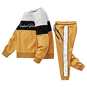 ANOTWENER Boys Track Suit Toddler Sweatsuit Kids Tracksuit Boys Activewear Jogger Sweat Suits Sets Active Sweatpants and Sweatshirts 2 Piece Outfits 2-8 years Size 2 3 4 5 6 7 8 Yellow BAS-012-6-7Y