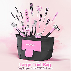 PULITUO 20V Cordless Pink Drill Tool Kit Set Power Drill Tool Box with Battery Electric Drill Driver 238-Piece Lady's Repairing Kit Toolbox Tools Sets