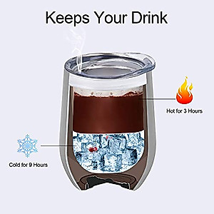 Stainless Steel Wine Tumbler 12Oz, Double Wall Vacuum Insulated Wine Tumbler with Lid and Straw, Stainless Steel Stemless Wine Glass for Wine, Coffee, Cocktails, Champaign, Ice Cream, Silver…