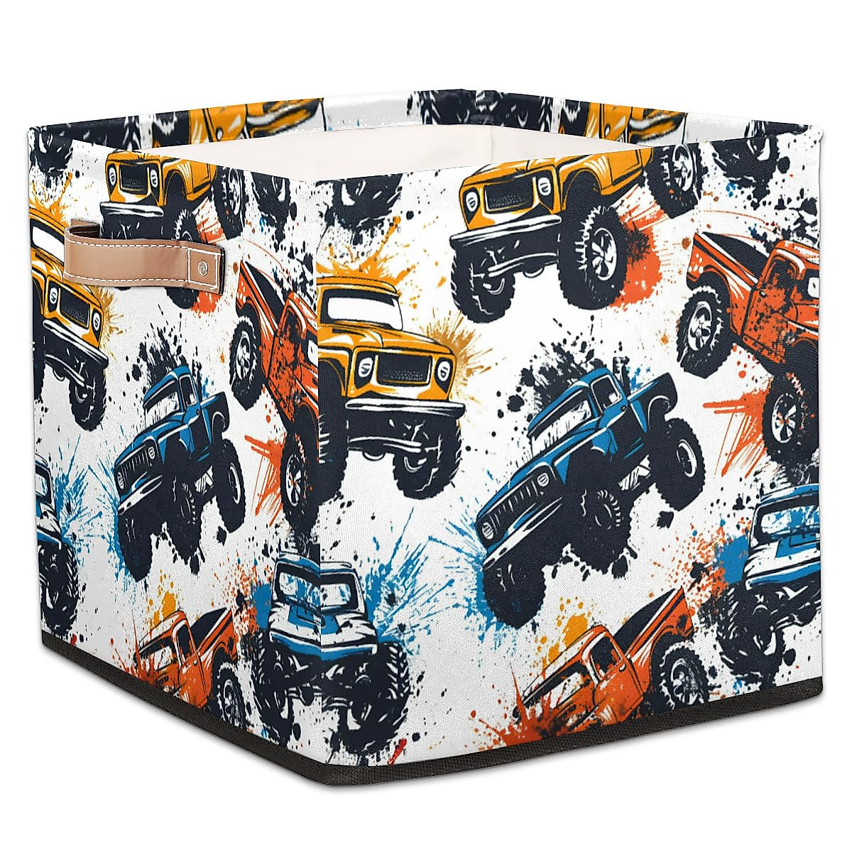 Tablerazzi Monster Truck Car Cube Storage Bin, 13 Inch Collapsible Fabric Storage Cube Bin, Foldable Cube Baskets for Shelf, Closet, Organizer