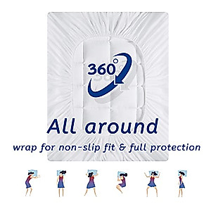 Queen Size Mattress Topper for Back Pain, Cooling Extra Thick Mattress Pad Cover with 8-21 inch Deep Pocket, Plush Pillow Top Mattress Topper Overfilled with Down Alternative, Queen Size, White