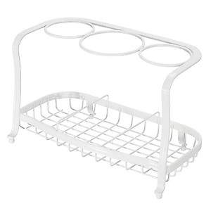 mDesign Steel Bathroom Countertop Hair Tool Storage Organizer Accessory Basket Tray, Vanity Table Holder for Hair Dryer, Straightener, Curling Iron, Styling Products, Hyde Collection - Matte White