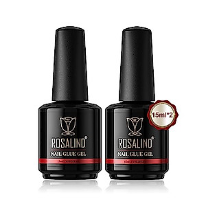 ROSALIND 2PCS Nail Glue Gel for Nail Tips, Super Strong Fake Nails Nail Glue Gel for Easy and Fast Nail Extension Gel Brush on Nail Glue, Adhesive Bond for Press on Nails 15ML Curing Needed