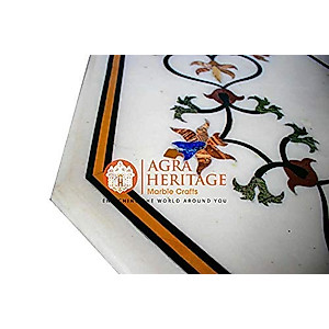 Whtie Marble Chess Dining 51" Table Top Floral Marquetry Arts Playroom Decor Gift For Chess Player