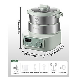 MOKKOM Electric Dough Maker with Proof Dough Function, Microcomputer Timing, 4.5Qt 304 Stainless Steel Bowl, Dough Mixer with Stuffing Blade, Green