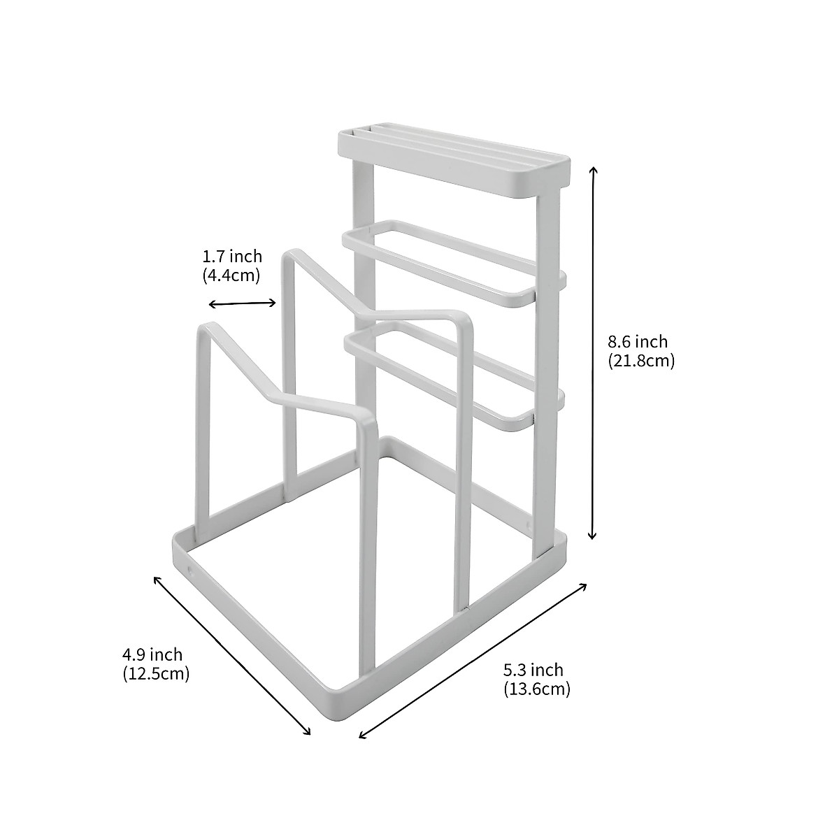 Qflushor Knife Block Holder, Pot Lid Organizer, Cutting Board Organizer, Cookware Bakeware Organizer for Kitchen Countertop, Cabinet, Pantry, Metal, White