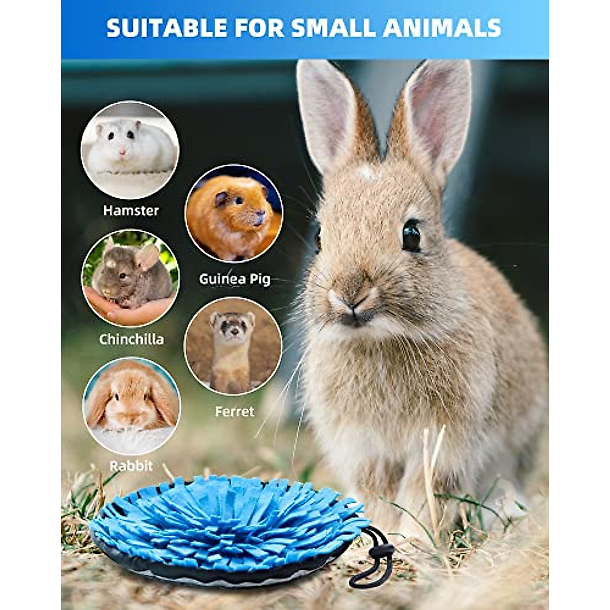 Rabbit Foraging Mat, Interactive Feed Game for Boredom, Small Pet Puzzle Toy, OVMKOV 9.44" x 9.44" Polar Fleece Snuffle Pad Bed Nosework Feeding Mat for Bunny Hamster Guinea Pigs Ferrets Chinchillas