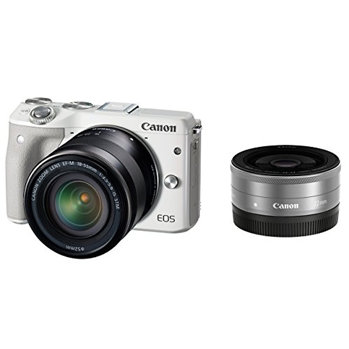 Canon Mirror-Less SLR Camera EOS M3 Double Lens kit (White) EF-M18-55mm F3.5-5.6 is STM EF-M22mm F2 STM Comes EOSM3WH-WLK [International Version, No Warranty]