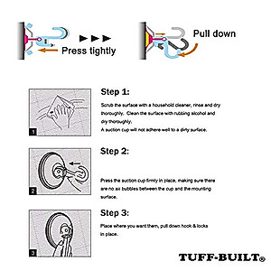 Tuff Built Suction Cup Hooks, 4-Pack Strong Vacuum Utility Hooks for Kitchen Shower Bath, for Coat Hat Towel Robe, Gold Chrome