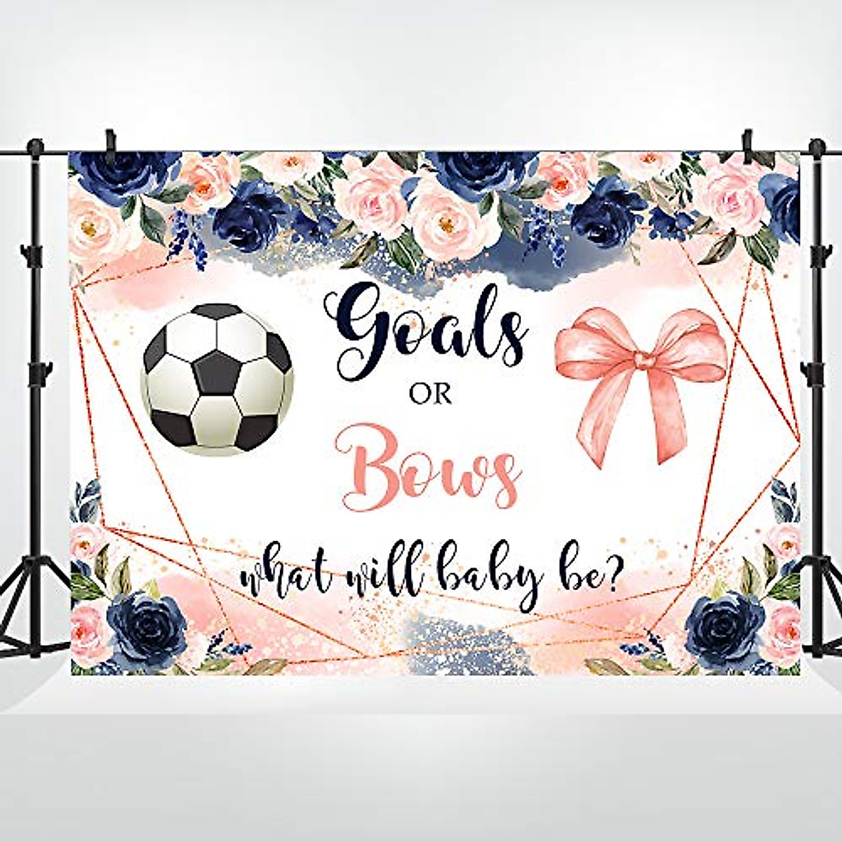 Lofaris Soccer Gender Reveal Goals or Bows Baby Shower Backdrop Flowers Blue or Pink Boy or Girl He or She Floral Soccer Reveal Background Party Decorations Supplies Banner Photo Booth Props 7x5ft