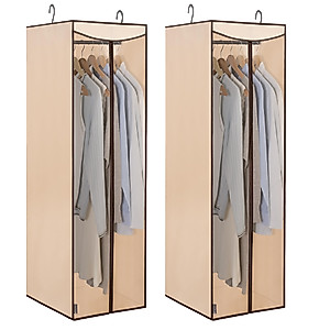 STORAGE MANIAC 2-Pack Hanging Garment Bag Zipper Cover with Sealed Clear Window, Long Garment Cover for Closet Storage Wardrobe Clothes Protector, Large Garment Storage Bag for Dresses,Suits, Beige