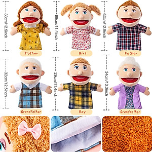 6 Pcs Family Hand Puppets 12 Inch Grandparents, Mom & Dad, Brother & Sister Plush Hand Puppet Toys Role-Play Toy Puppets for Kids Storytelling Imaginative Pretend Play Teaching Preschool(6 Family A)